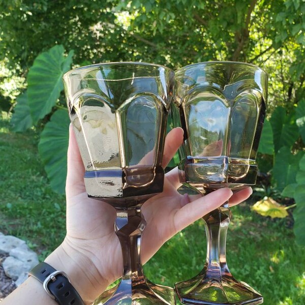 Vintage Brown Glassware Mismatched BROWN Glass Goblet Colored Glasses ...