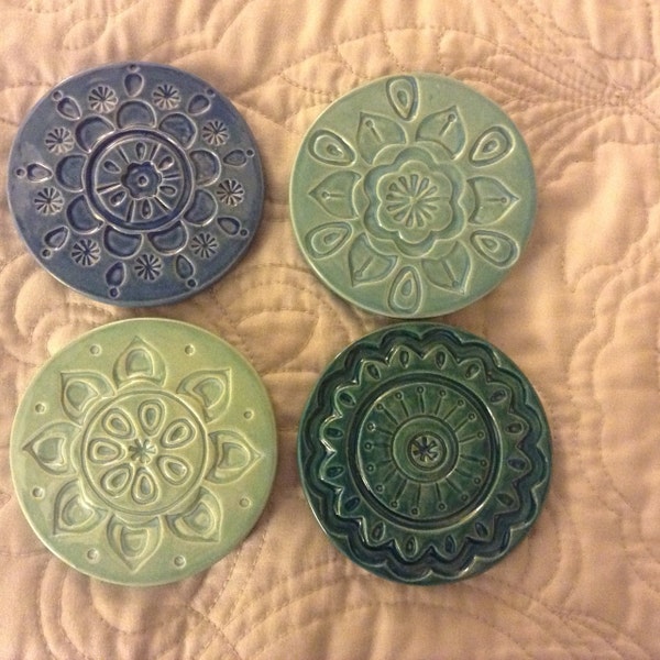 Handmade Ceramic Coaster Set - Etsy