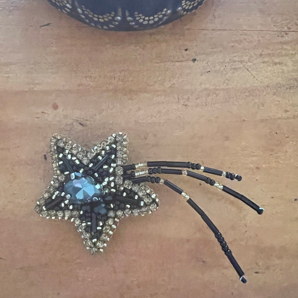 Handmade Star Brooch, Embroidered Celestial Brooch, Black Star Jewelry ...