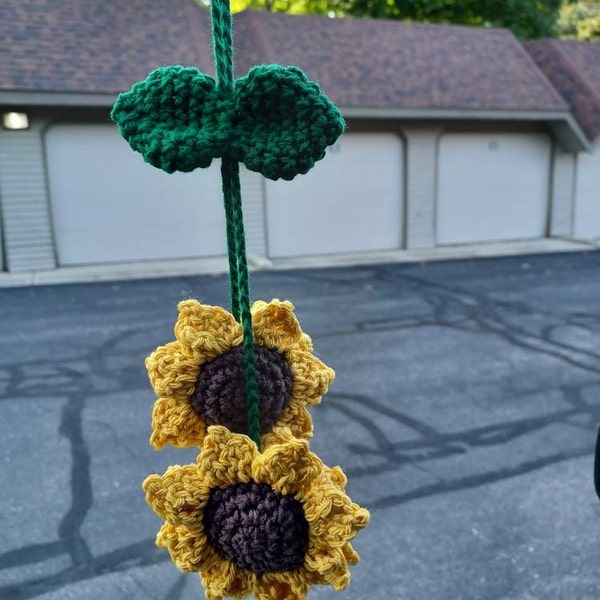 Sunflower Charm Crochet Pattern, Crochet Sunflower Rear View Mirror Car ...