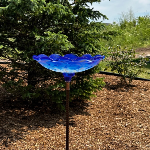 Celebrate With a Ceremonial Cobalt Blue Bird Bath Handblown Art Glass ...