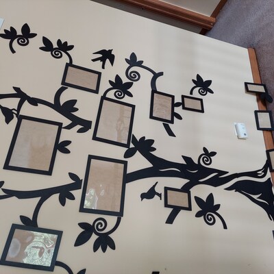 Big Wooden Family Tree With Frames, Large Family Tree Wall Art, Wood ...