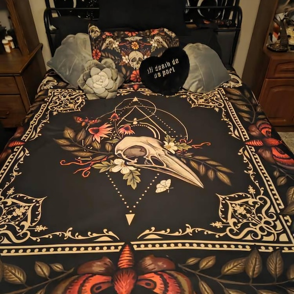 Dark Cottagecore Duvet Cover, Witchy Gothic Floral Queen Bedding W ...
