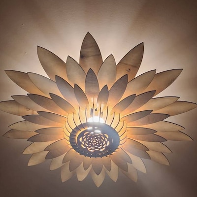 JASMINE Flower Pendant Light Fixture, Wooden Hanging Lamp Shades ...