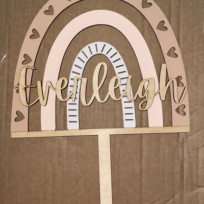 Boho Rainbow Cake Topper, Neutral Personalized Rainbow Cake Topper ...