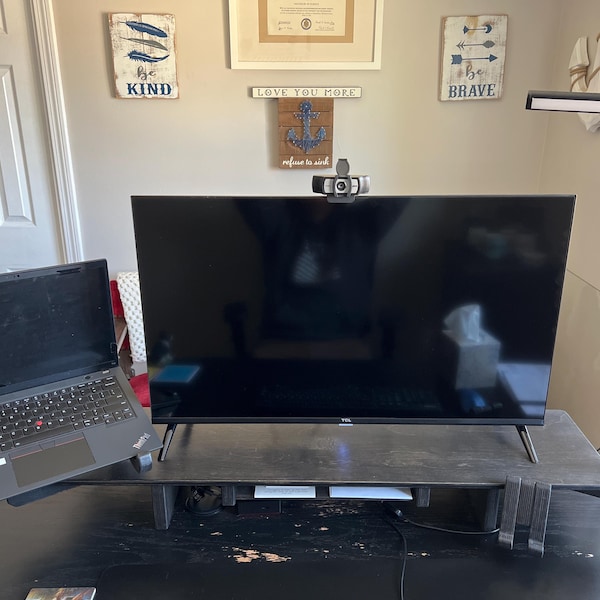 Dual Monitor Stand Riser, Wood Computer Laptop Stand Organizer, Double ...