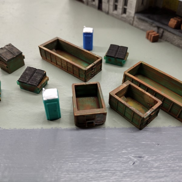 N-scale Roll off and Regular Dumpsters Set | 1:160 for Trains Scenery ...