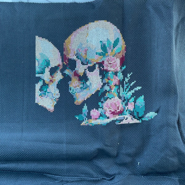 Cross Stitch Pattern PDF Cat Skeleton Elegant-skull Raven Rook Crow Goth Macabre Spooky Romantic ...