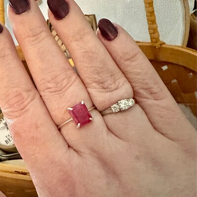 Emerald Cut Ruby Ring, Raw Ruby Ring in Sterling Silver, Ruby ...