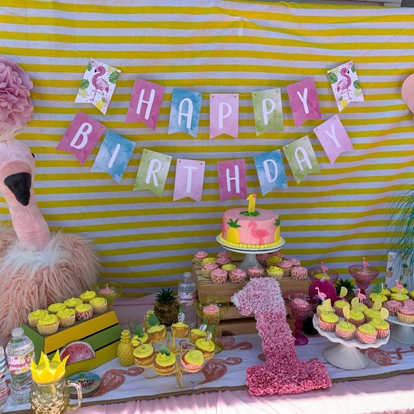 Flamingo Banner. Flamingo Birthday Party Decorations. Pineapple Party ...