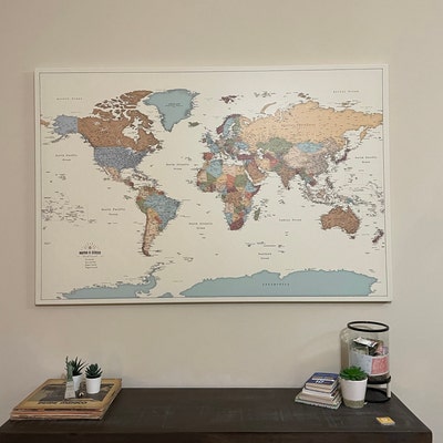World Map Pin Board With Cities, Push Pin Canvas to Mark Where You Have ...
