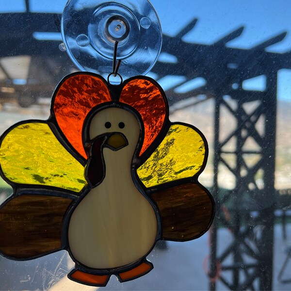 Handmade Stained Glass Turkey Suncatcher - Etsy