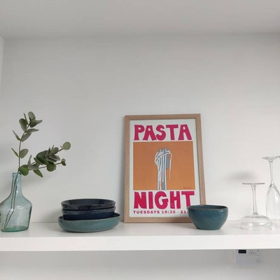 Pasta Night Poster Spaghetti Poster Food Print Modern Kitchen Decor ...