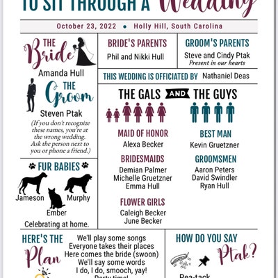 Infographic Wedding Program Template, Editable Reception Program, Funny ...