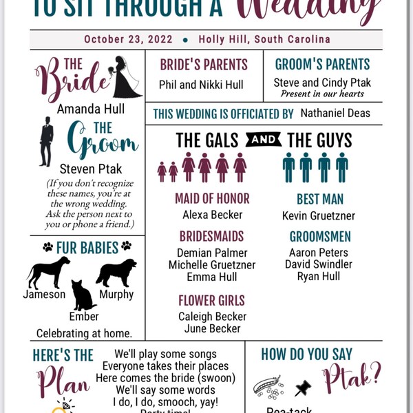 Infographic Wedding Program Template, Editable Reception Program, Funny ...