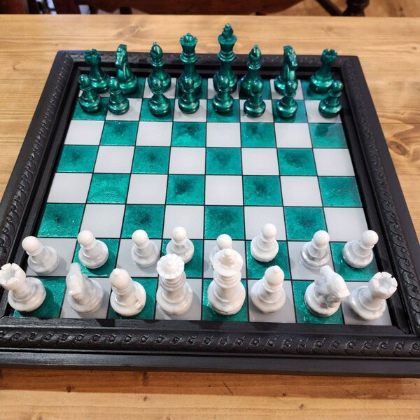 CHESS SET Bubble Gum Glow-in-the-dark Resin Handmade Chess Set Optional Tabletop Base Free ...