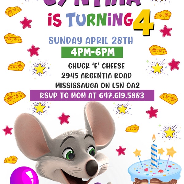 Editable Chuck E Cheese Birthday Invitation Template | Chuck Evite ...