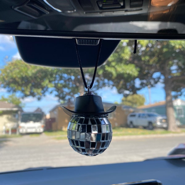 Black Cowboy Hat Disco Ball Car Hanging Rear View Mirror Accessory L ...