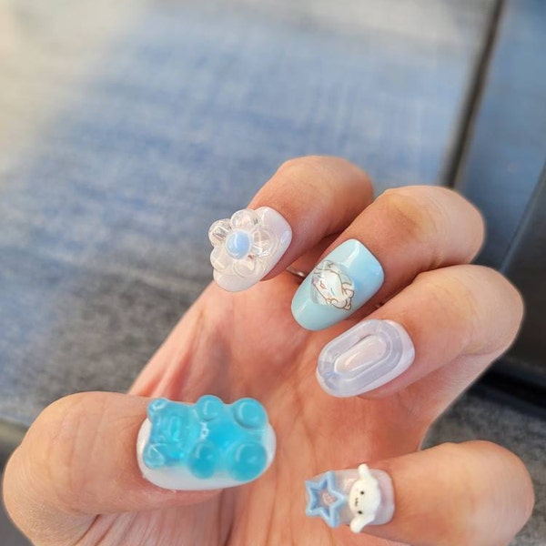 Handmade Starry Firefly Black Yellow Green Glass Bead Cat Eye Press on ...