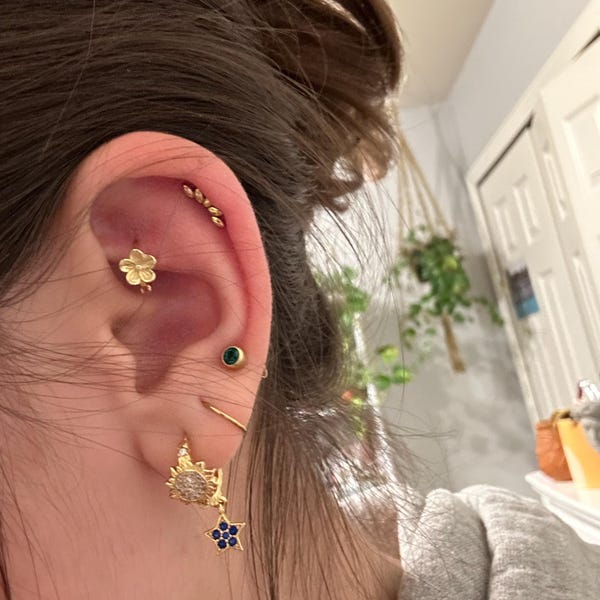 Tiny Flower Rook Hoop Earring • Flower Helix Hoop • Rook Earring ...