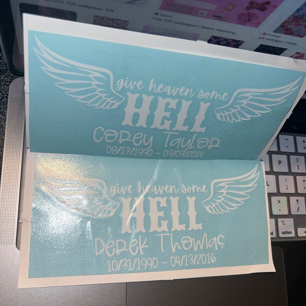 Give Heaven Some Hell Bereavement Car Decal, Angels Wings Memorial Car ...