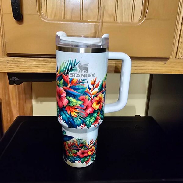 New Stanley 40oz Quencher H2.0 Flint With Hand Painted Pink Daisies - Etsy