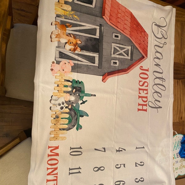 Farm Blanket, Tractor Blanket, Milestone Blanket, Monthly Baby Blanket ...