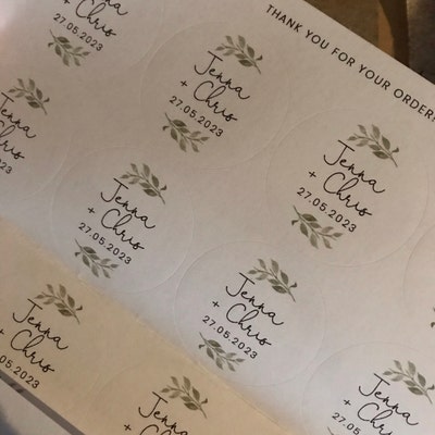 Names and Date Wedding Stickers // Eucalyptus Wedding Stickers, Custom ...