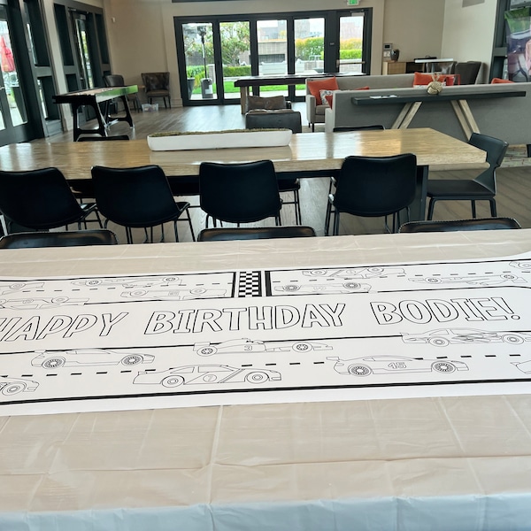 Race Car Coloring Table Runner, Race Cars Birthday Coloring Page, Cars ...