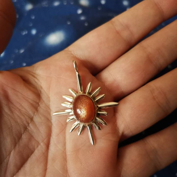 Amazing Fire Sunstone Necklace~ 925 Sterling Silver~ Natural Sunstone ...