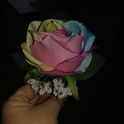 Silk Rainbow Roses Artificial Flowers Wedding Bouquet Boutonniere Wrist ...
