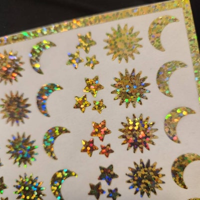Sun Moon and Stars Sticker Sheet, Set of Small Metallic Gold Vinyl ...