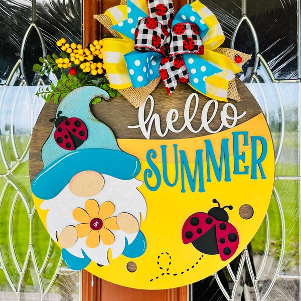 Hello Summer Gnome Door Hanger SVG - Summer Welcome Sign Svg - Laser ...