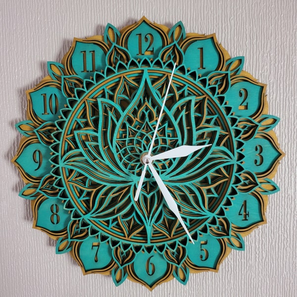 Laser Cut Clock SVG Dxf, Layered Lotus Mandala Clock Svg, Multi-layer ...