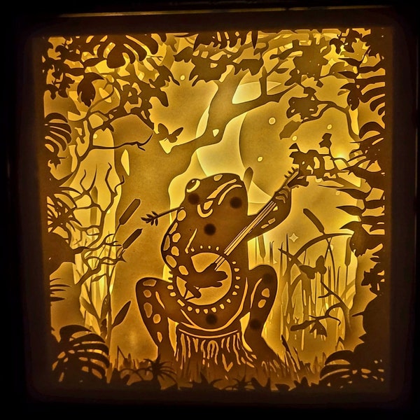 Music Frog Shadow Box SVG Template, Bonjo Papercut Lightbox Cricut SVG ...