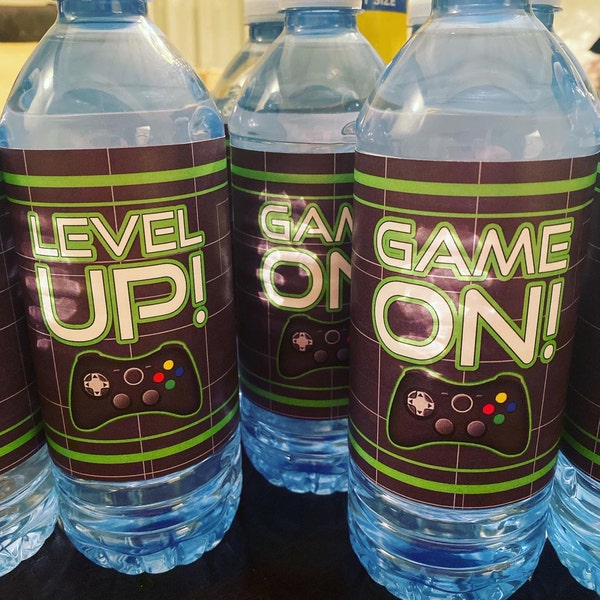 Gamer Party Drink 12 Oz. & 20 Oz. Sports Bottles Wrapper Labels Video ...