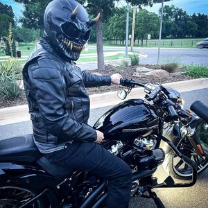 The Black Demon Skull Motorcycle Helmet Custom DOT and ECE Approved - Etsy