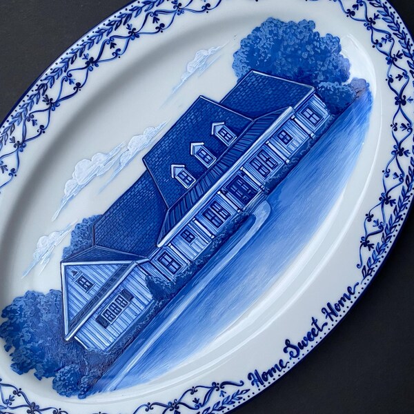 Custom House Portrait Platter, Hand Painted Porcelain Plate, House ...