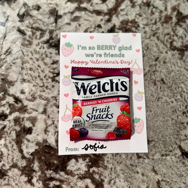 Valentines Day Fruit Snack Card Printable I'm so Berry Glad We're ...