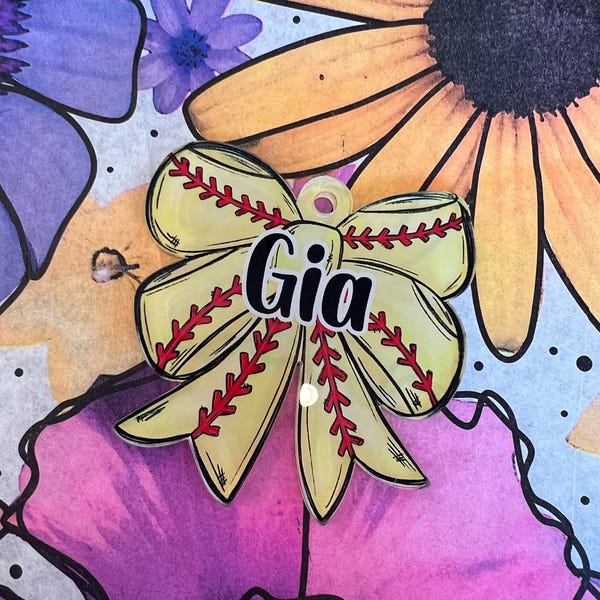 Personalized Girls Sports Bag Tag - Custom Name Tag With Bow - Cheer ...