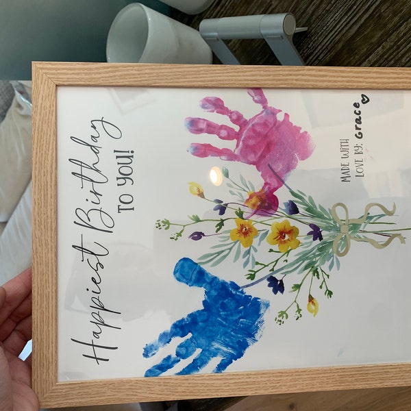Printable Happy Birthday Handprint Art, Custom Birthday Gift, Handprint Keepsake From Child to ...