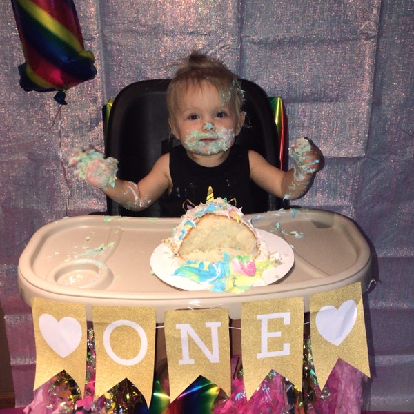 ONE HIGH CHAIR Printable Banner, Gold Glitter Banner, First Birthday ...
