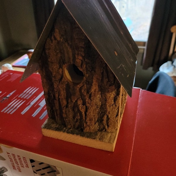 Bark Custom Birdhouse Attracts Downy Woodpeckers Chickadees Titmice ...