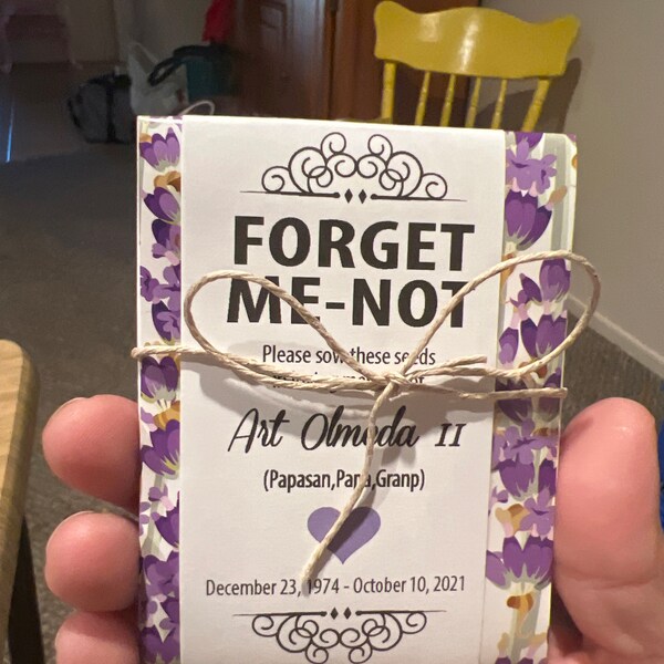 Personalized Memorial Forget-me-not Seed Packets in Lavender and Purple ...