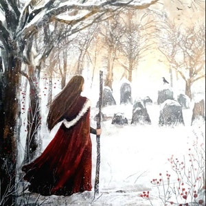 Card Yule/christmas Snow Moon Crone Fantasy Art Print on Sustainable ...