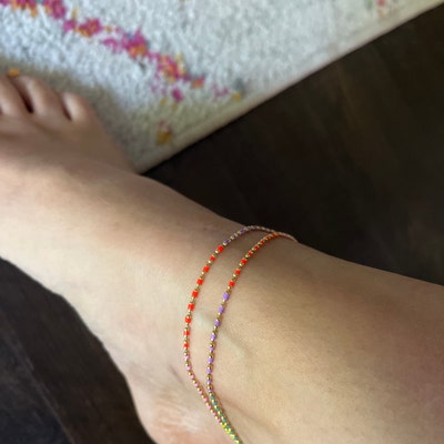 Multicolor Enamel Anklet, Colorful Enamel Ankle Bracelet, Summer Gift ...