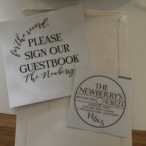 Classic Vinyl Record Sticker for Wedding Guest Book Personalized ...