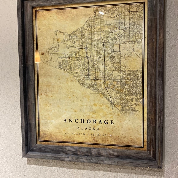 Anchorage Alaska Vintage Map Art Print: Rustic Home Decor - Etsy