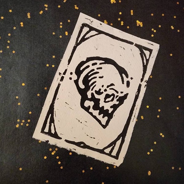 Skull - Hand Printed Linocut - Art Print - Medieval Style - A6 ...