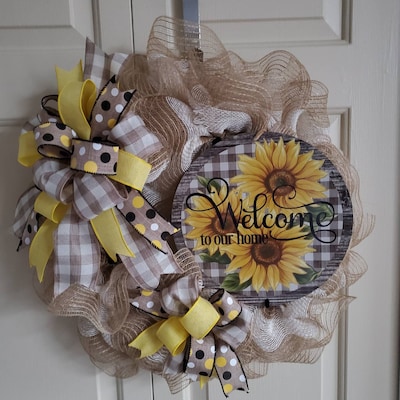 Welcome Wreath Sign, Metal Wreath Sign, Signs for Wreaths, Sunflower ...